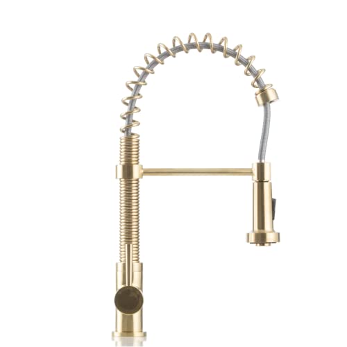 Strictly Sinks Kitchen Faucet with Pull Out Sprayer - Contemporary Design Single Handle High Arc Spring Faucet–Dual Function Kitchen Spring Faucet with 360° Swivel Spout (Gold)