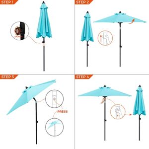 SUNA OUTDOOR 7Ft Patio Market Umbrella Outdoor Table Umbrellas Push Up with 6 Sturdy Ribs, Adjustable Height and Tilt Pole, Easy Push Up Open, for Garden Deck Commercial, Blue