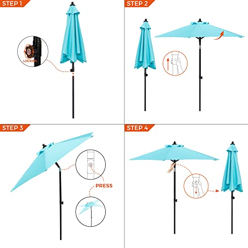 SUNA OUTDOOR 7Ft Patio Market Umbrella Outdoor Table Umbrellas Push Up with 6 Sturdy Ribs, Adjustable Height and Tilt Pole, Easy Push Up Open, for Garden Deck Commercial, Blue