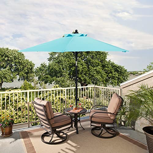 SUNA OUTDOOR 7Ft Patio Market Umbrella Outdoor Table Umbrellas Push Up with 6 Sturdy Ribs, Adjustable Height and Tilt Pole, Easy Push Up Open, for Garden Deck Commercial, Blue