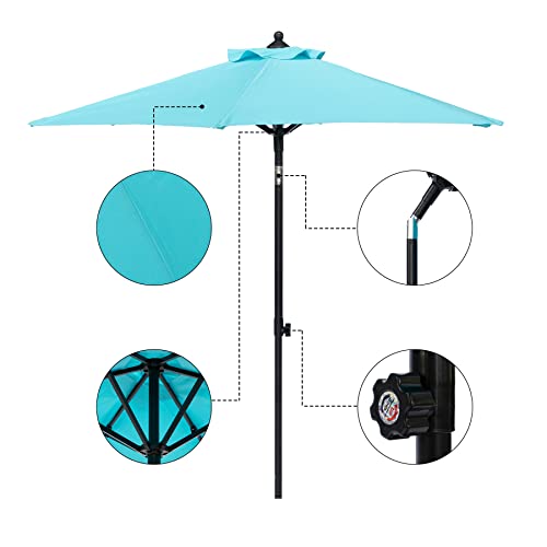 SUNA OUTDOOR 7Ft Patio Market Umbrella Outdoor Table Umbrellas Push Up with 6 Sturdy Ribs, Adjustable Height and Tilt Pole, Easy Push Up Open, for Garden Deck Commercial, Blue