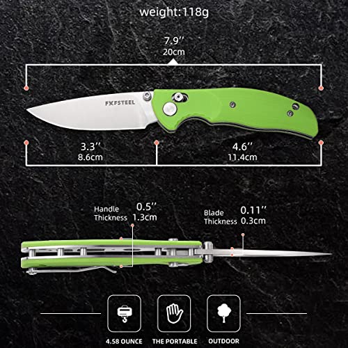 FXFSTEEL Folding Knife D2 Blade and G10 Handle, Small Pocket Knife with Axis Lock Ball Bearing Assisted Opening Multitool for Outdoor, Survival, Hunting and Camping EDC Knife with Clip