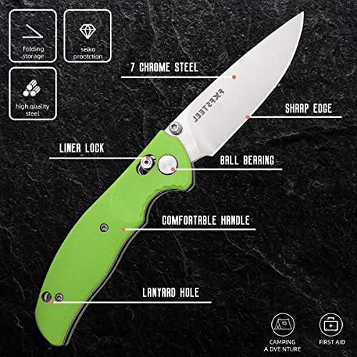 FXFSTEEL Folding Knife D2 Blade and G10 Handle, Small Pocket Knife with Axis Lock Ball Bearing Assisted Opening Multitool for Outdoor, Survival, Hunting and Camping EDC Knife with Clip