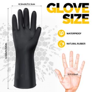 Chumia 8 Pair Chemical Resistant Latex Gloves Heavy Duty Black Rubber Gloves Cleaning Protective Safety Work Gloves for Car Home Lab, 12.6 x 4.5 Large