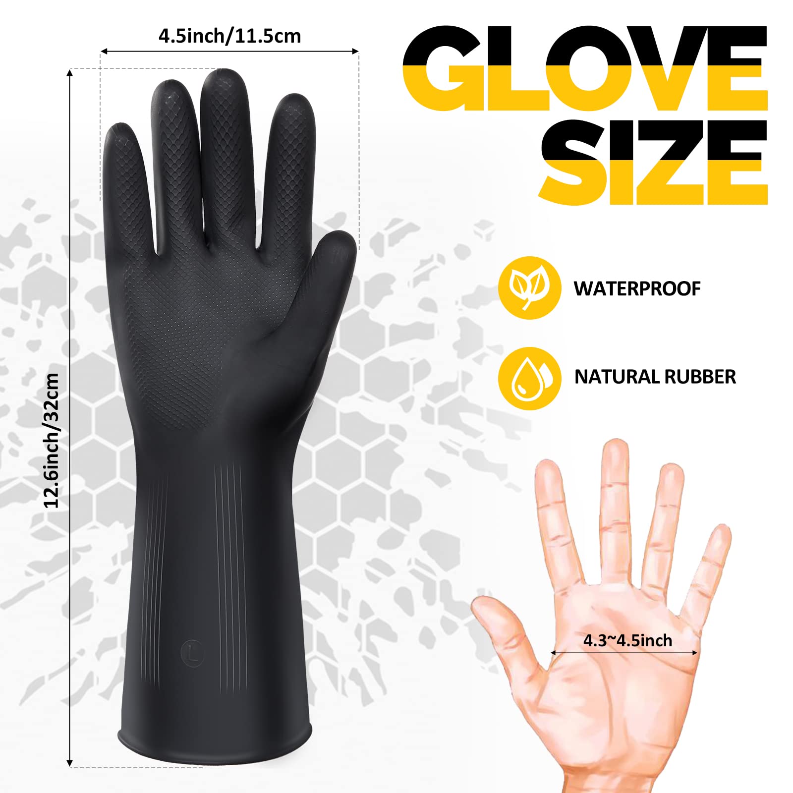 Chumia 8 Pair Chemical Resistant Latex Gloves Heavy Duty Black Rubber Gloves Cleaning Protective Safety Work Gloves for Car Home Lab, 12.6 x 4.5 Large