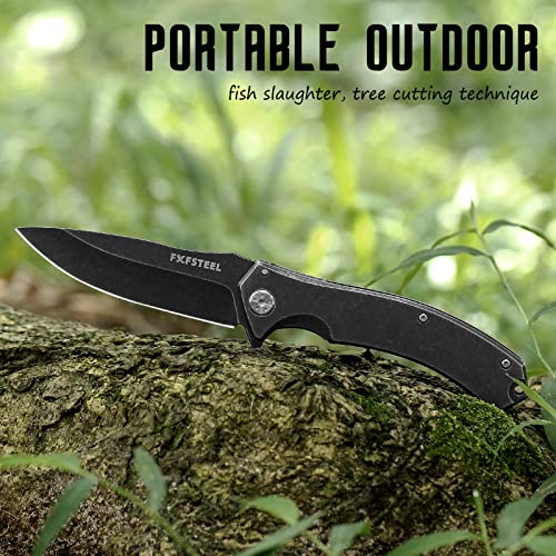 FXFSTEEL Folding Knives AUS-8 Blade with Stainless Steel Handle Multi tool Tactical Knife for Outdoor, Survival, Hunting and Camping EDC Pocket Folding Knife with Clip