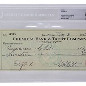 Babe Ruth Signed Bank Check Autograph Grade 9 BAS