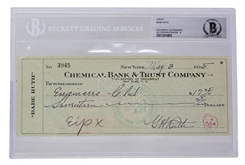 Babe Ruth Signed Bank Check Autograph Grade 9 BAS