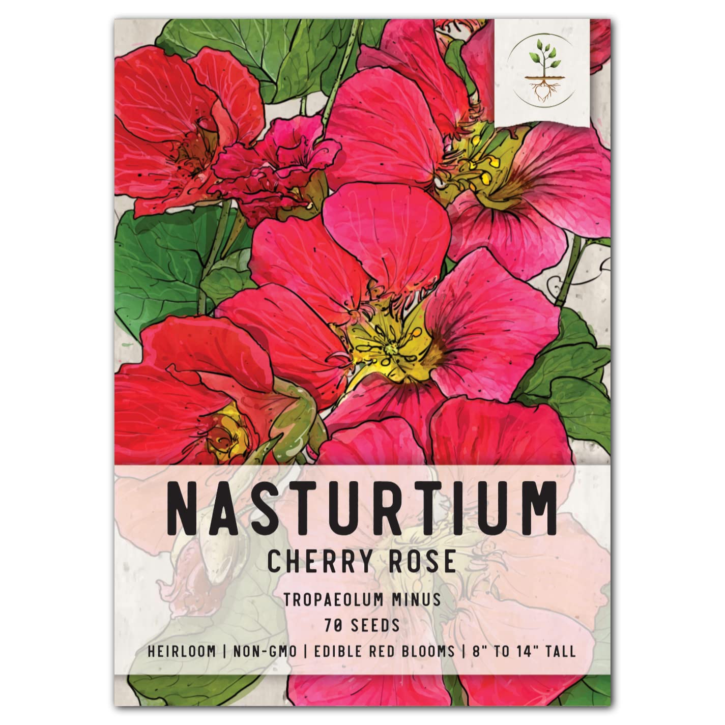 Seed Needs, Cherry Rose Nasturtium Seeds - 70 Heirloom Seeds for Planting Tropaeolum Minus - Edible Flowers, Attracts Butterflies, Bumblebees & Other Pollinators (Small Pack)