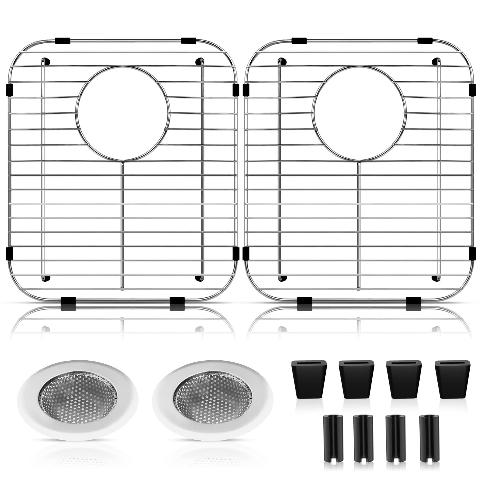 ARLBA 2 Pack 304 Stainless Steel Sink Protectors for Kitchen Sink with Rear Drain Hole,13.2"x11.5"x1.25" Kitchen Sink Grid Universal,Sink Grate Sink Rack for Bottom of Sink with 2Pack Sink Strainers