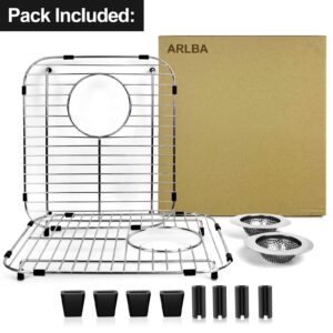 ARLBA 2 Pack 304 Stainless Steel Sink Protectors for Kitchen Sink with Rear Drain Hole,13.2"x11.5"x1.25" Kitchen Sink Grid Universal,Sink Grate Sink Rack for Bottom of Sink with 2Pack Sink Strainers