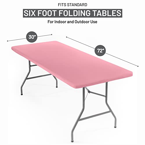 Shamrock Home 6ft Fitted Tablecloth Elastic Rectangle Table Cover, Table Cloth, Fitted Table Covers for 6 Foot Tables, Picnic Table Cover Indoor Outdoor, Washable 72x30 inch, Pink