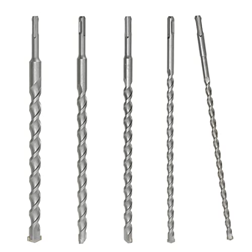 Concrete SDS Plus Rotary Hammer Drill Bit Sets, 5PCS 13In Tungsten Steel Alloy Masonry Double Flute Drill Bits Hole Opening Tool for Brick, Cement, 3/8x13In, 1/2x13In, 5/8x13In, 7/10x13In, 7/8x13In