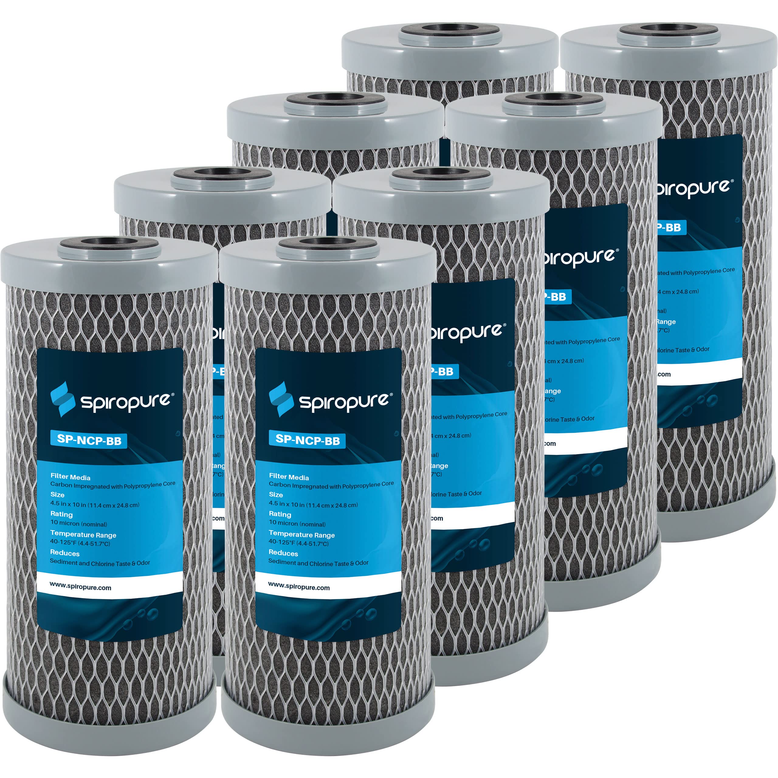 SpiroPure SP-NCP-BB 10x4.5 10 Micron Dual Purpose Sediment and Carbon Water Filter Cartridge NCP-BB 155398-43 (Case of 8)