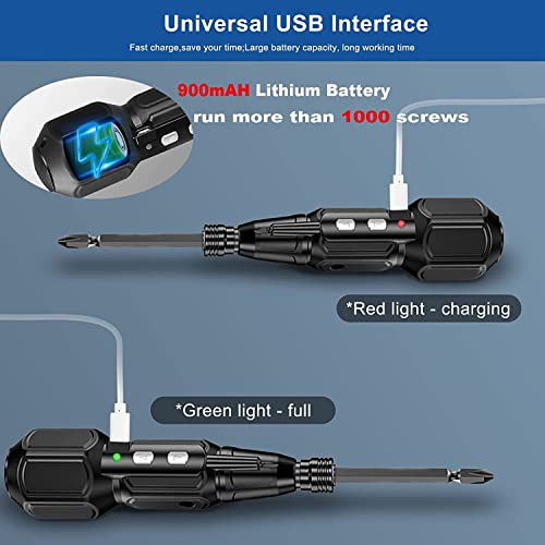 Electric Screwdriver Cordless, GOSLMYY Rechargeable Portable 3.6V Automatic Rotational Repair Tool Screw Driver with LED Light, 6.35mm Dual Heads Bit, USB Charging Cable