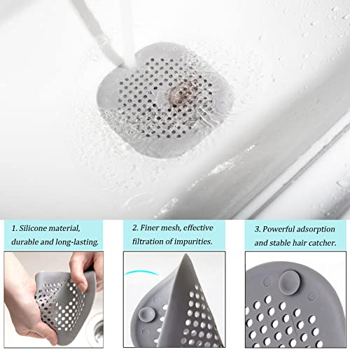 2 Pack Drain Hair Catcher-Durable Silicone Shower Drain Cover Hair Catcher,Hair Catcher with Suction Cups,Can Be Used in Kitchen,Shower,Tub,Washing Machine (Grey+Black)