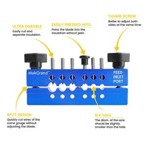 MakGrand Portable Split Wire Stripper Machine for Stripping Scrap Copper Wire From 6 AWG to 18 AWG, Wire Stripper Tool Equipped with Six Three-edged Carbide Blades, Wire Cable Recycling (Blue)