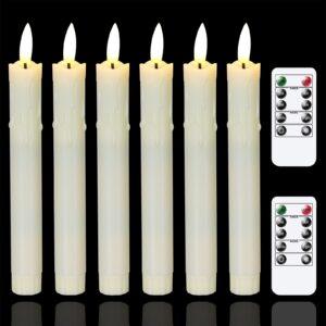 mavandes flameless flickering taper candles two remote, 7.5 inch ivory battery operated led window candles timer,set of 6 plastic 3d-wick dripping-wax effect flameless candlesticks(0.86”dia,warm fire)