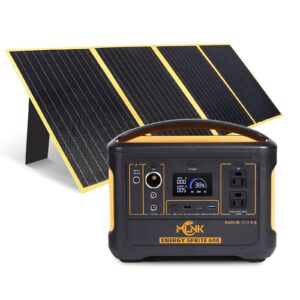 molnk portable solar generator 600, 600w mobile lithium battery pack and 120w solar panel with 2 x 600w ac outlets & 3 x dc outputs & 1 x usb-c pd 65w &1 x usb fast charge for outdoor camping