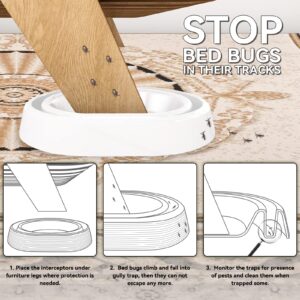 Bed Bug Interceptors | Bed Bug Interceptor Traps | Insect Trap, Monitor, and Detector for Bed Legs (White - 4 pcs)