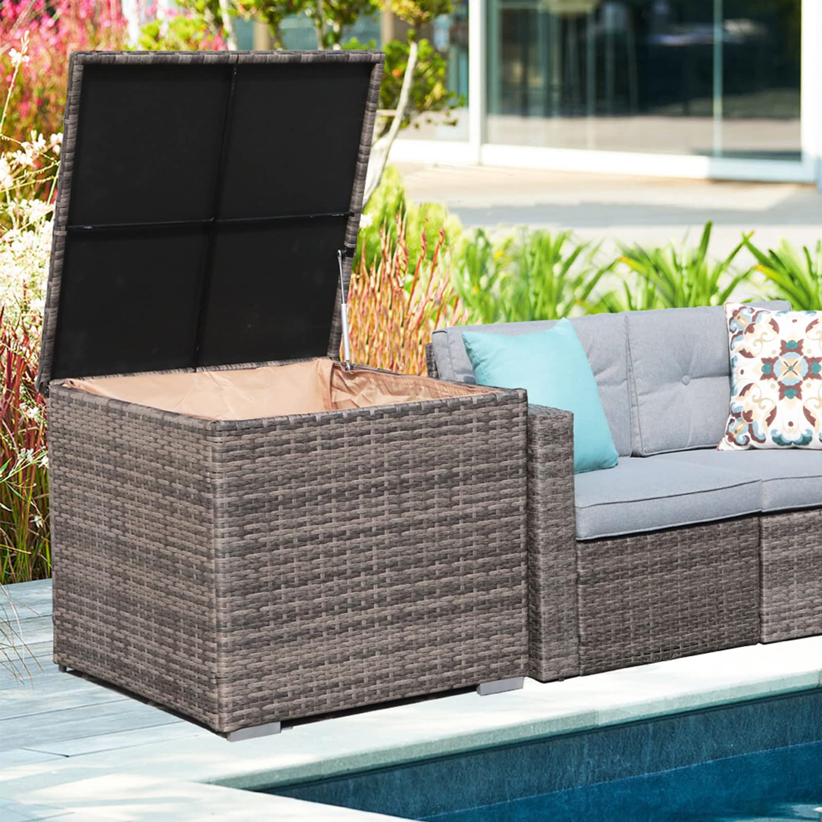 JOIVI Outdoor Storage Box, Waterproof Deck Box for Patio Furniture, Wicker Storage Bin for Cushions, Pillows, Organization, Indoor/Outdoor/Garden/Backyard/Home/Pool, Tools, Toys, 88 Gallon, Gray