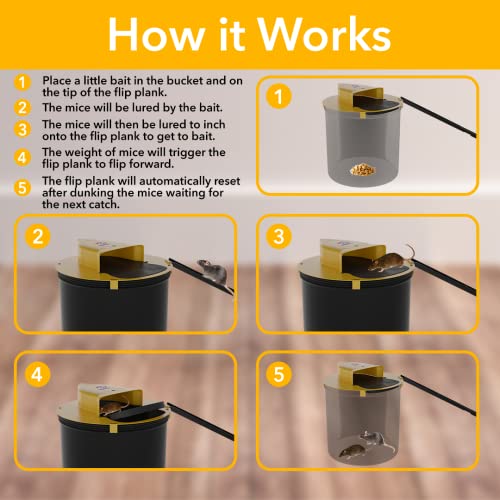 You Will RID of Pesky Rodents-Improved Flip N Slide Lid Bucket Mouse Trap-High Catch Rate-DUROWARES-Humane or Lethal-Indoor-Outdoor-Auto Reset-Concealed & Sanitary Mice Rats Control-No Direct Contact