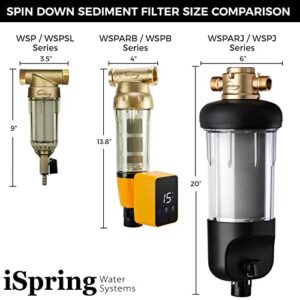 iSpring WSP50J Reusable Whole House Spin-Down Sediment Water Filter, Upgraded Jumbo Size, Large Capacity, 50-Micron Flushable Prefilter Filtration, 1" MNPT + 3/4" FNPT, Lead-Free Brass