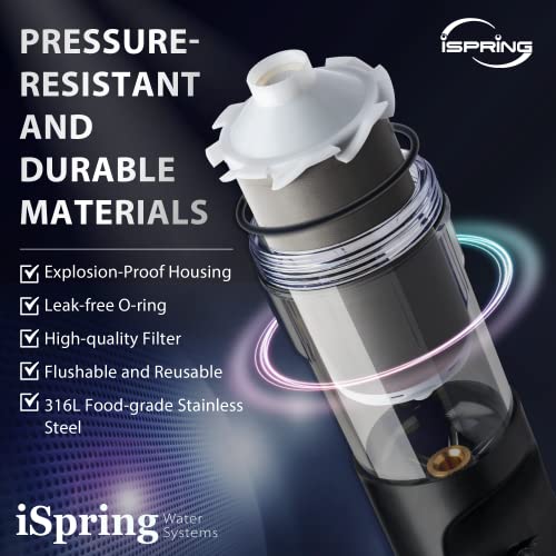 iSpring WSP50J Reusable Whole House Spin-Down Sediment Water Filter, Upgraded Jumbo Size, Large Capacity, 50-Micron Flushable Prefilter Filtration, 1" MNPT + 3/4" FNPT, Lead-Free Brass