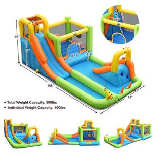 BOUNTECH Inflatable Water Slide, 8 in 1 Mega Waterslide Park Bounce House for Outdoor Fun w/Long Slide, Giant Splash Pool, Water Slides Inflatables for Kids and Adults Backyard Party Gifts