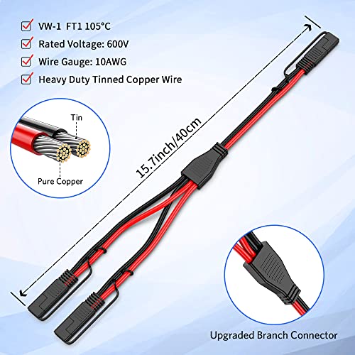 ELECTOP 10AWG SAE Y Splitter Cable SAE Quick Disconnect Connector, 1 to 2 SAE to SAE Extension Cable 2-Way Wire Splitter, SAE DC Power Automotive Adapter Cable SAE Plug for Solar Panel Battery Charger