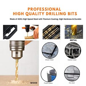 230 Pcs Titanium Coated Twist Drill Bit Set, 4241 HSS 135° Tip Metric Drill Bits Size from 1.0-10mm for Metalworking, Woodworking, Plastic Hole Drilling