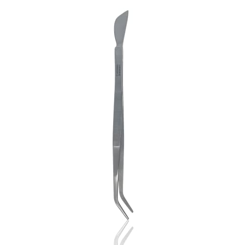 Cynamed Bonsai Gardening Tweezer with Blade Spatula 8-1/4in (210mm) Stainless Steel for Micro Landscape, Diamond Painting, Electronic Components (Stainless Steel, Straight Blade)