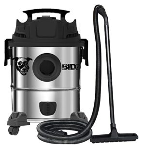 bidz 5 gallon, powerful 5 peak hp motor, 63.5'' water lift suction power, heavy-duty stainless steel semi- commercial shop vacuum system, commercial grade 8ft hose, black (wd-512-ss-bidz)