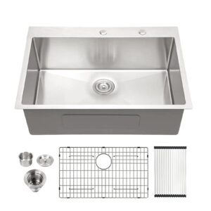 28 kitchen sink drop in - lordear 28 x 22 kitchen sink single bowl drop in stainless steel 16-gauge r10 tight radius topmount kitchen sink