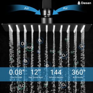 Matte Black Shower System with 4 PCS Shower Body Spray Jets & 12’’ Ceiling Shower Head & Handheld Spray, DASAN Full Body Shower Faucet System with Jets Rainfall Shower Combo Set, SA-SS03BMB-S12C