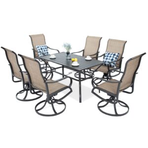 Poteban 7Pcs Patio Dining Set, 6 Swivel Dining Chairs & Outdoor Rectangle Metal Table, Patio Dining Furniture for Lawn Garden