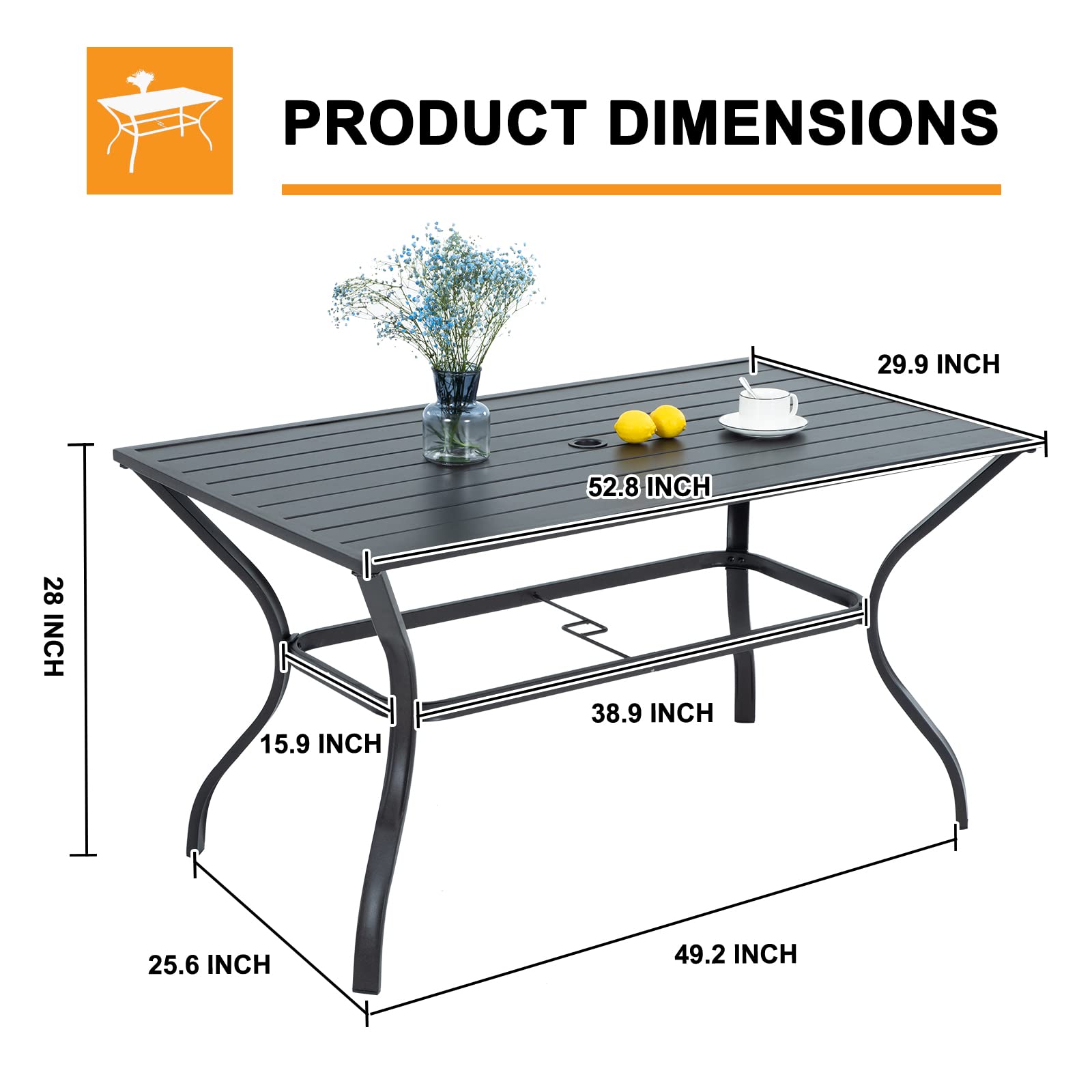 Poteban 7Pcs Patio Dining Set, 6 Swivel Dining Chairs & Outdoor Rectangle Metal Table, Patio Dining Furniture for Lawn Garden