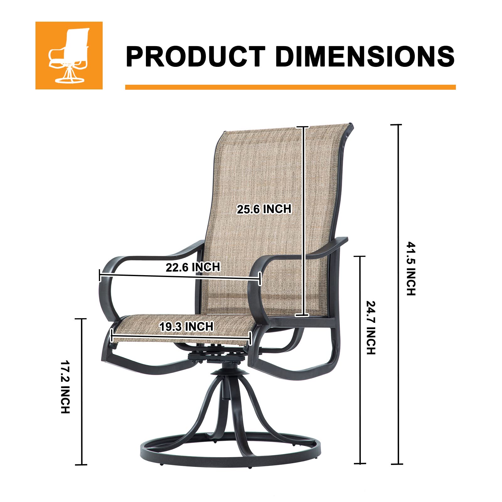 Poteban 7Pcs Patio Dining Set, 6 Swivel Dining Chairs & Outdoor Rectangle Metal Table, Patio Dining Furniture for Lawn Garden