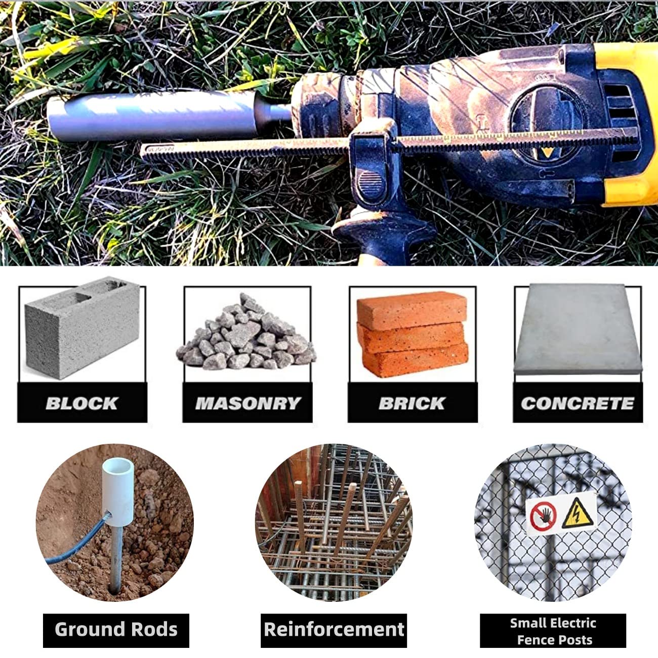 SDS Plus Ground Rod Driver for 5/8" & 3/4" Grounding Rods，0.79"X 6.69"(20X170mm)，10mm Dia Shank Fits Bosch Dewalt Milwaukee Hilti and Other SDS-Plus Rotary Hammer Drills