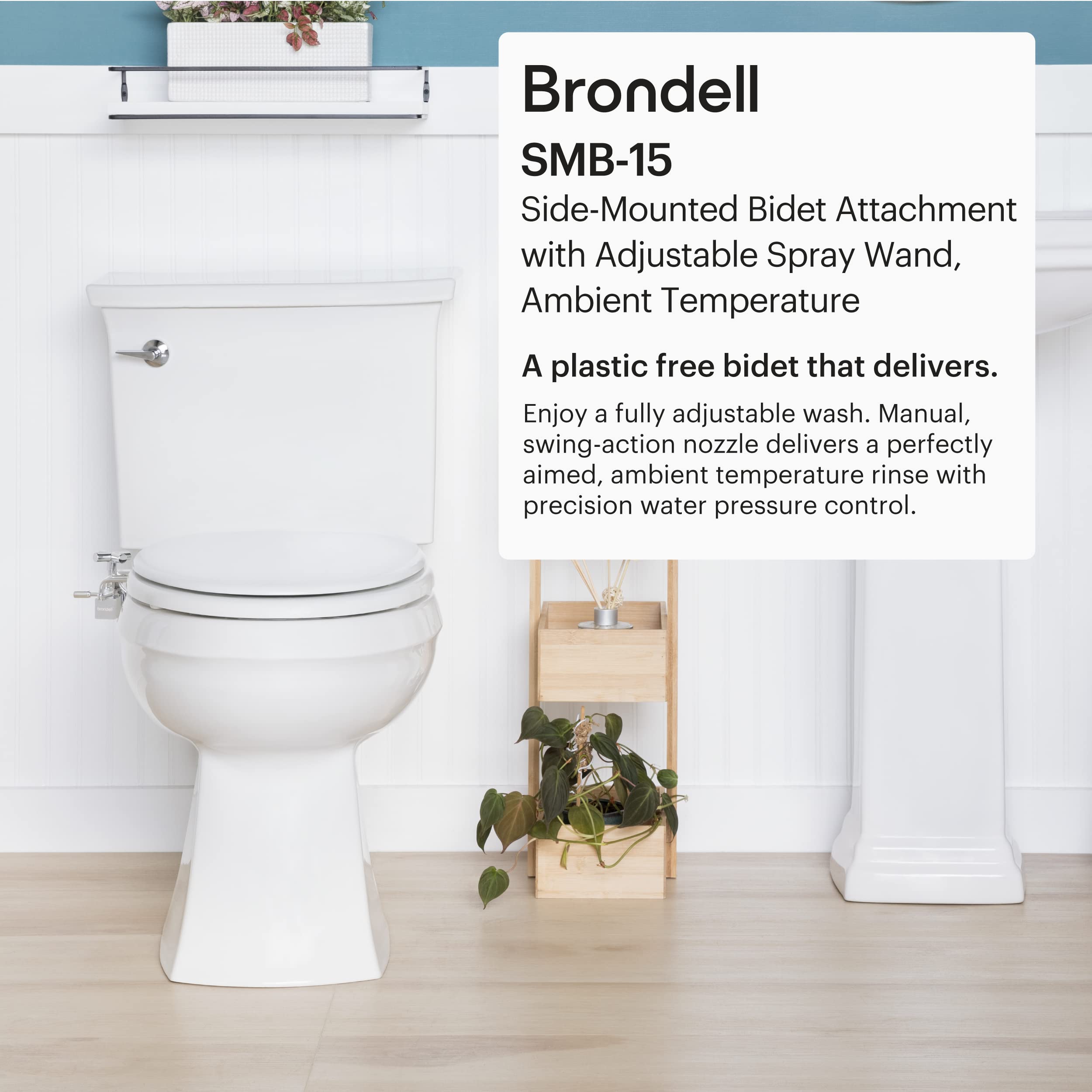 Brondell SMB-15 Side Mounted Manual Bidet Attachment for Toilet Seats with Adjustable Sprayer and Water Pressure, Thin Profile, Chrome