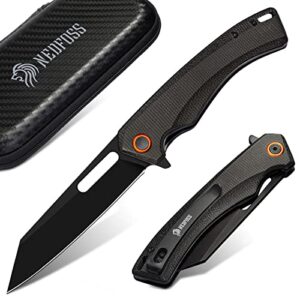 nedfoss black mamba pocket knife for men, 3.5" black pvd d2 steel blade edc knife with micarta handle, deep carry pocket clip, lightweight folding knife for men women birthday christmas gifts