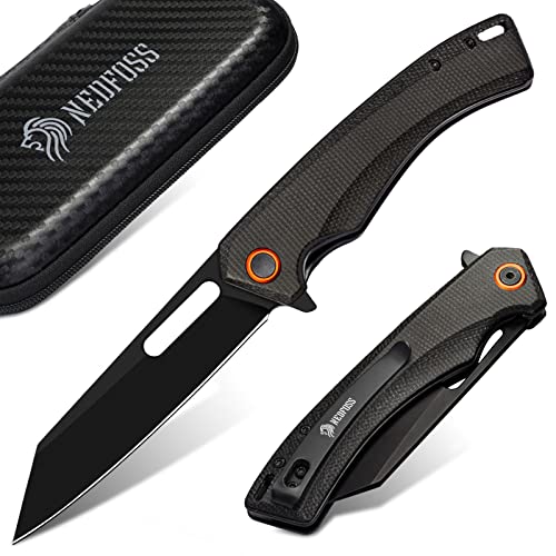 NedFoss BLACK MAMBA Pocket Knife for Men, 3.5" Black PVD D2 Steel Blade EDC Knife with Micarta Handle, Deep Carry Pocket Clip, Lightweight Folding Knife for Men Women Birthday Christmas Gifts