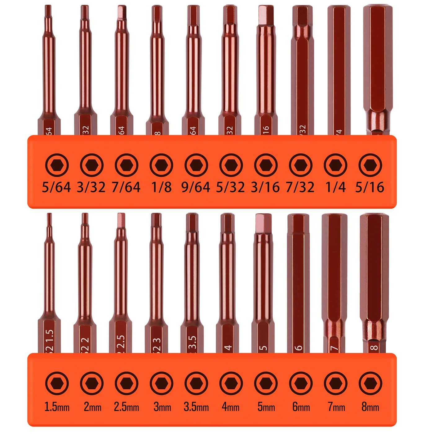 Allen Wrench Drill Bits, HORUSDY 20-Piece S2 Steel Hex Bit Set, Metric & SAE Magnetic Hex Bit Set, 2.3" Long with Bit Holder