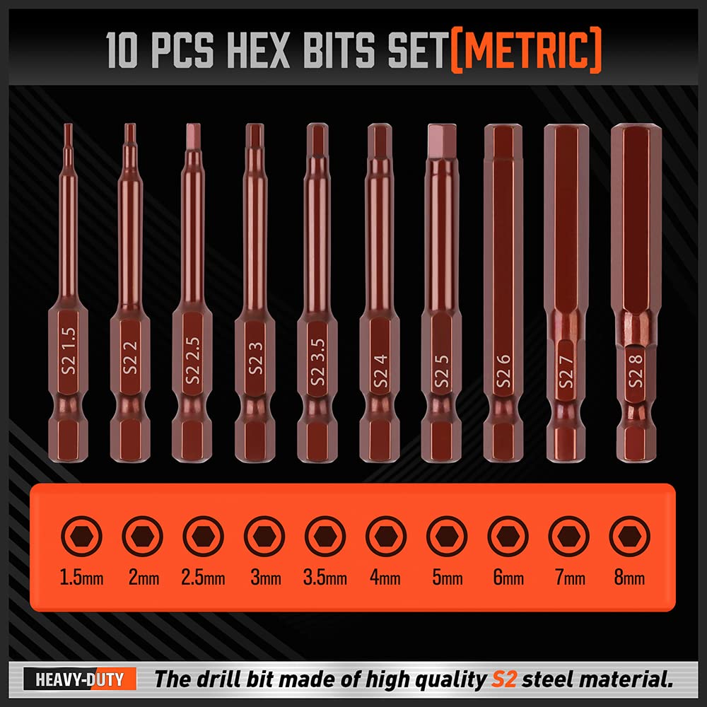 Allen Wrench Drill Bits, HORUSDY 20-Piece S2 Steel Hex Bit Set, Metric & SAE Magnetic Hex Bit Set, 2.3" Long with Bit Holder