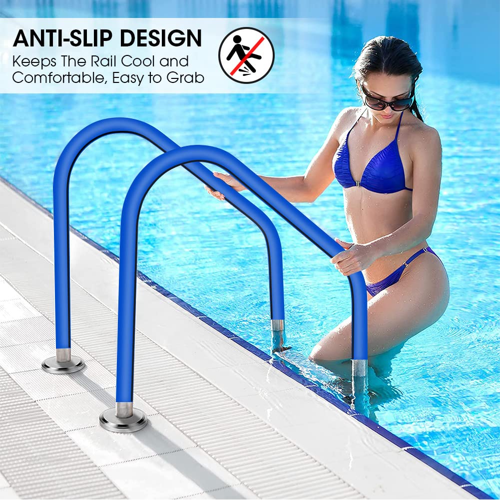 Pool Handrail Cover, Rail Grip for Swimming Pool Hand Railing Covers with Zipper, Slip Resistant Safety Grip Sleeve for Swimming Pool Inground Ladder Handles Hand Railing Covers Grips-10 Feet, Blue