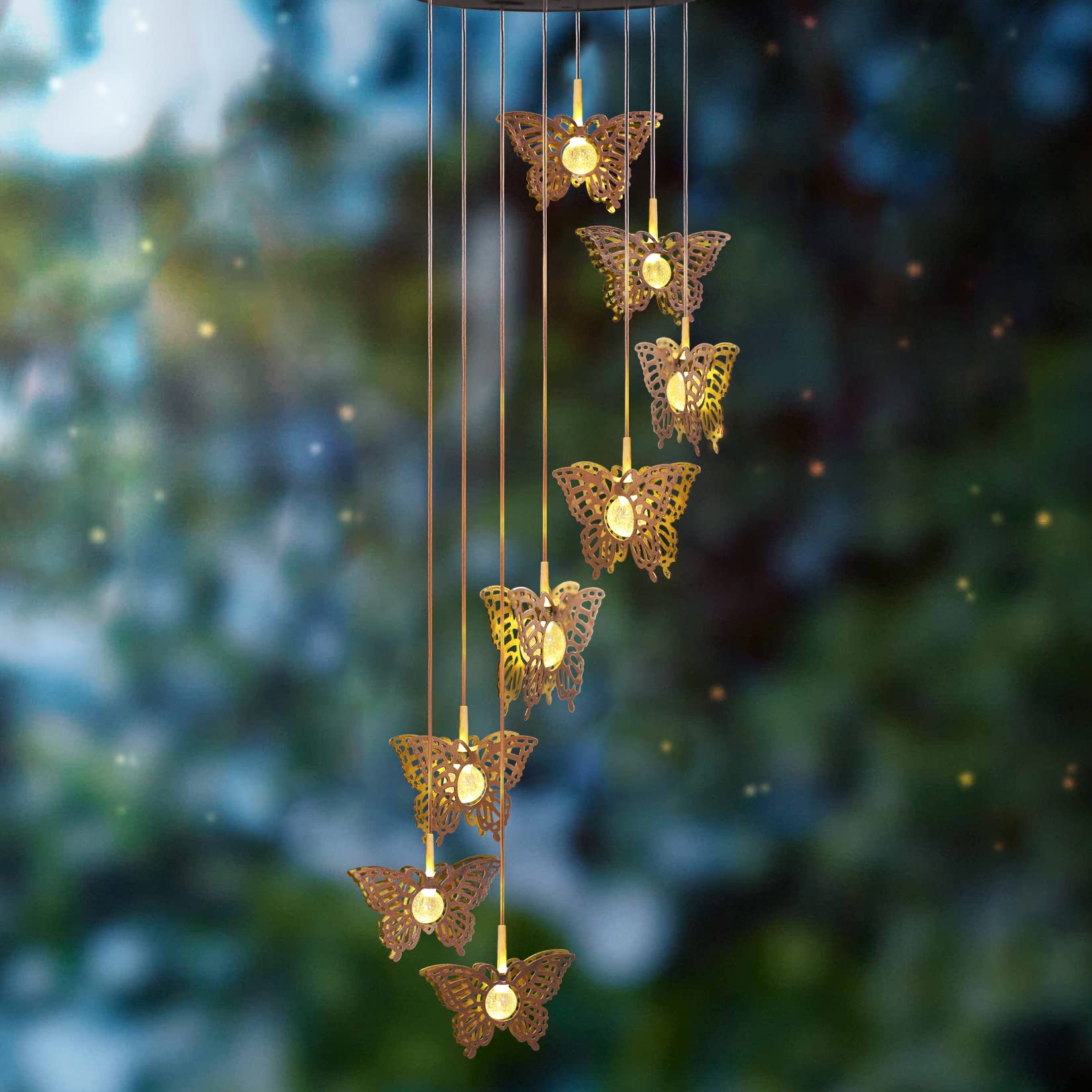 Solar Butterfly Wind Chimes Outdoor Hanging - Solar Butterfly Lights Waterproof Warm LED Garden Patio Yard Butterfly Decor Gifts for Woman Wife Mother