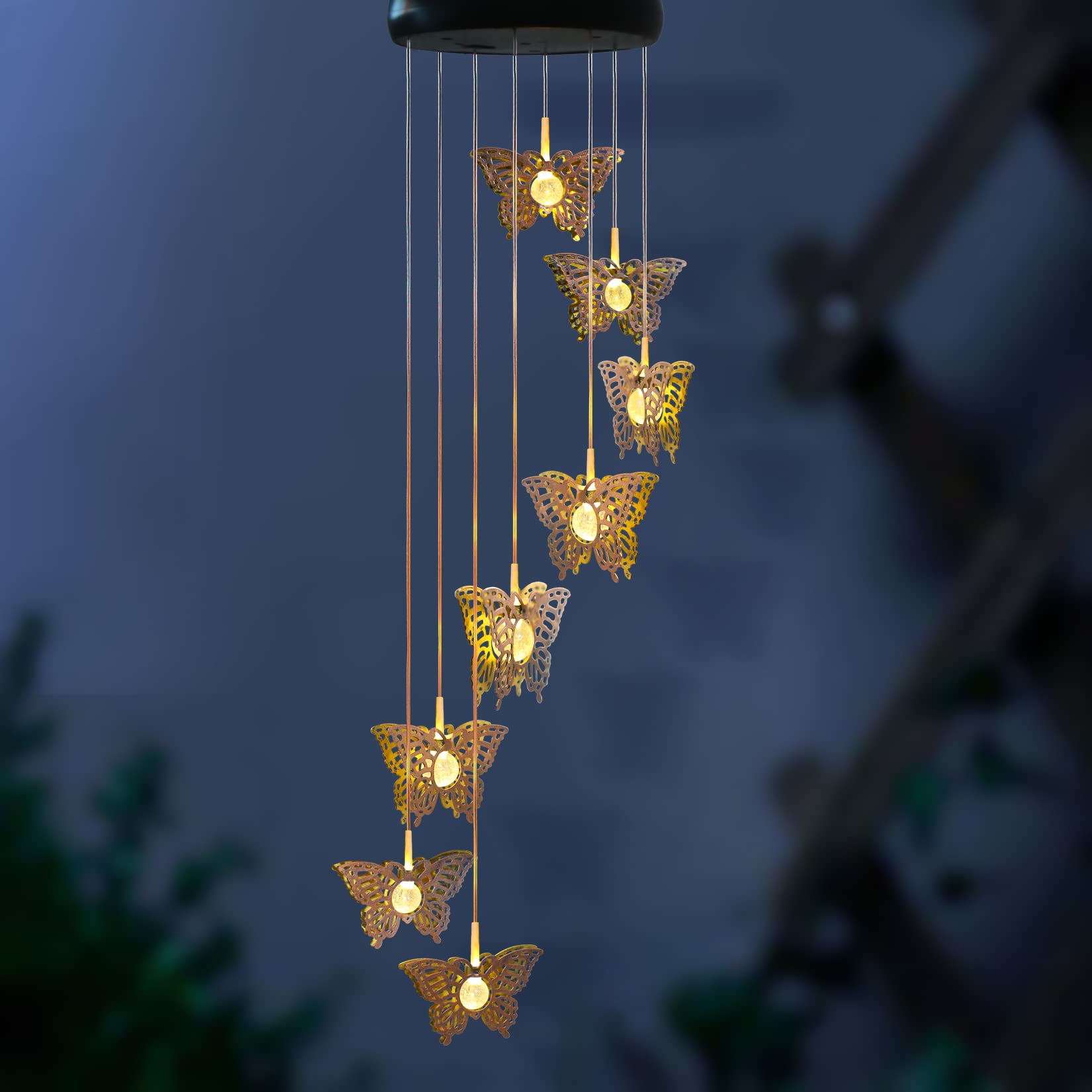 Solar Butterfly Wind Chimes Outdoor Hanging - Solar Butterfly Lights Waterproof Warm LED Garden Patio Yard Butterfly Decor Gifts for Woman Wife Mother