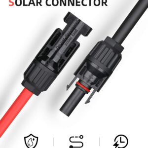 BougeRV 10Ft 10AWG Solar Extension Cable and 1 Pair of Solar Y Branch Parallel Connectors, Included Extra Free Pair of Connectors, 10Ft Solar Extension Cable Connector Kit Made of Pure Copper