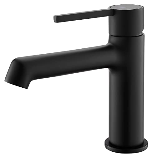 Fapully Modern Bathroom Sink Faucet Single Hole Single Handle, Bathroom Vanity Faucet, Bathroom Vessel Faucet, Matte Black