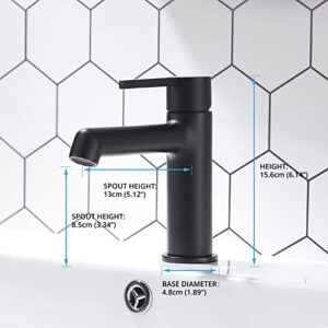 Fapully Modern Bathroom Sink Faucet Single Hole Single Handle, Bathroom Vanity Faucet, Bathroom Vessel Faucet, Matte Black